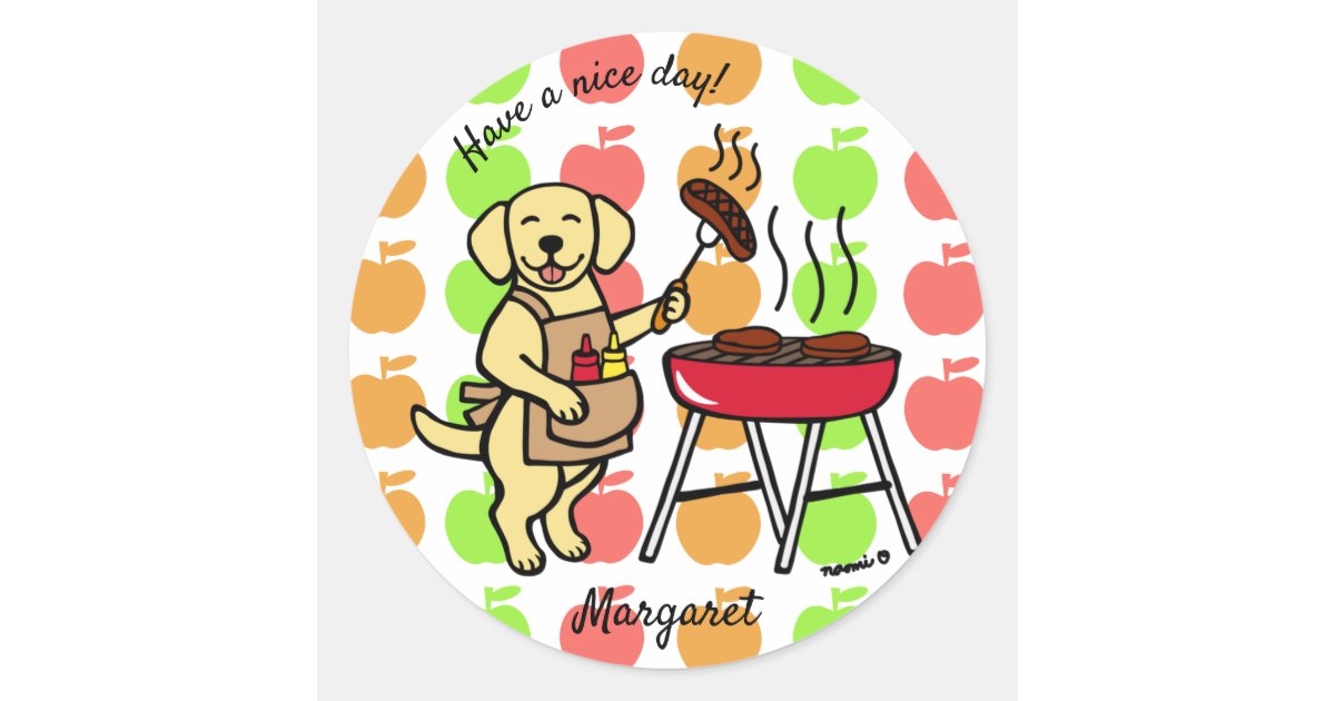 BBQ Yellow Labrador Chef Cartoon Classic Round Sticker | Zazzle