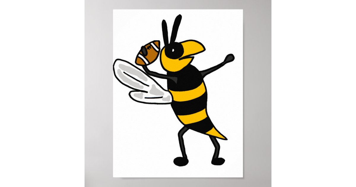 BC- Yellow Jacket Bee Throwing Football Poster | Zazzle