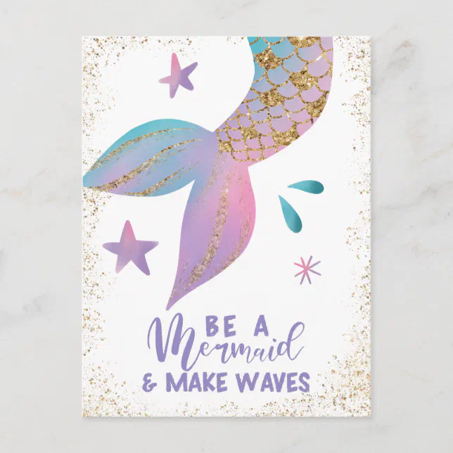 Be a Mermaid and Make Waves Positive Quote Postcard | Zazzle
