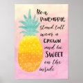 Be A Pineapple Inspirational Watercolor Typography Poster | Zazzle