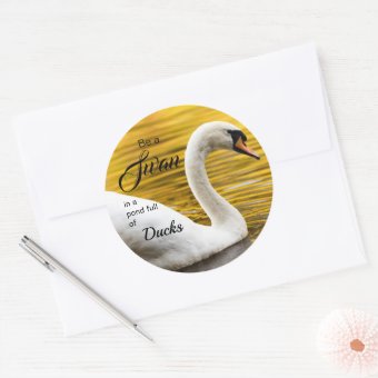 Be a Swan Beautiful Inspirational Quote Classic Round Sticker | Zazzle