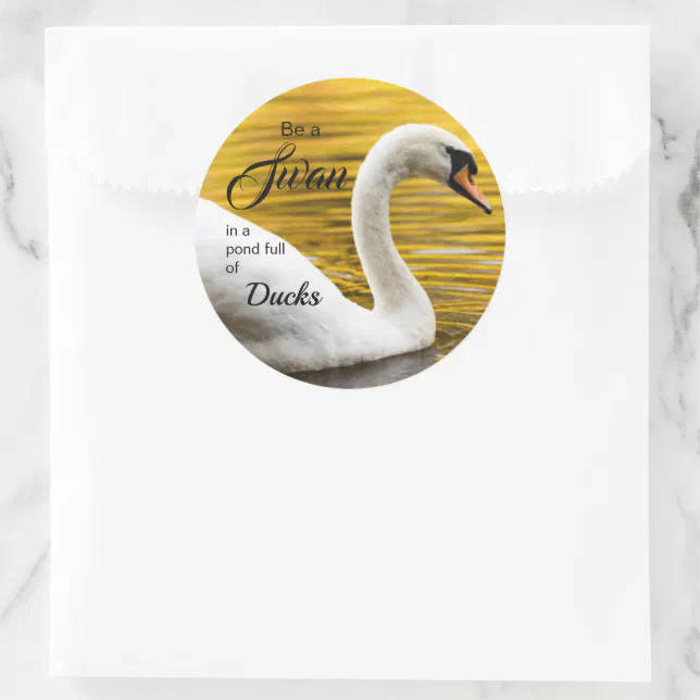 Be a Swan Beautiful Inspirational Quote Classic Round Sticker | Zazzle