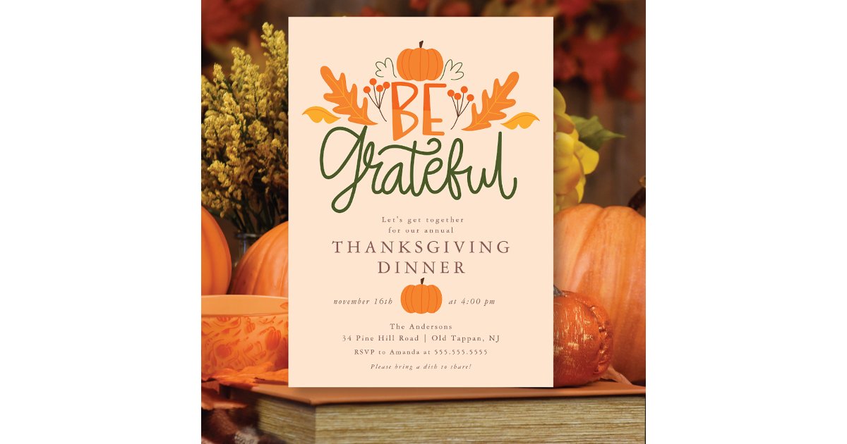 Be Grateful Modern Thanksgiving Invitation | Zazzle