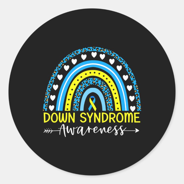 Be Kind Down Syndrome Awareness Ribbon Rainbow Kin Classic Round ...