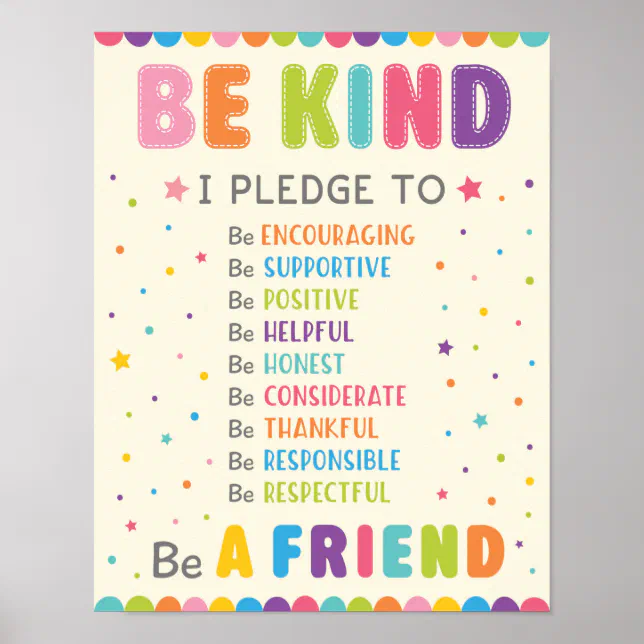Be Kind Pledge Classroom Anti Bully Campaign Poster | Zazzle