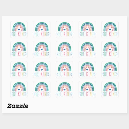 Be Kind Rainbow Square Sticker | Zazzle