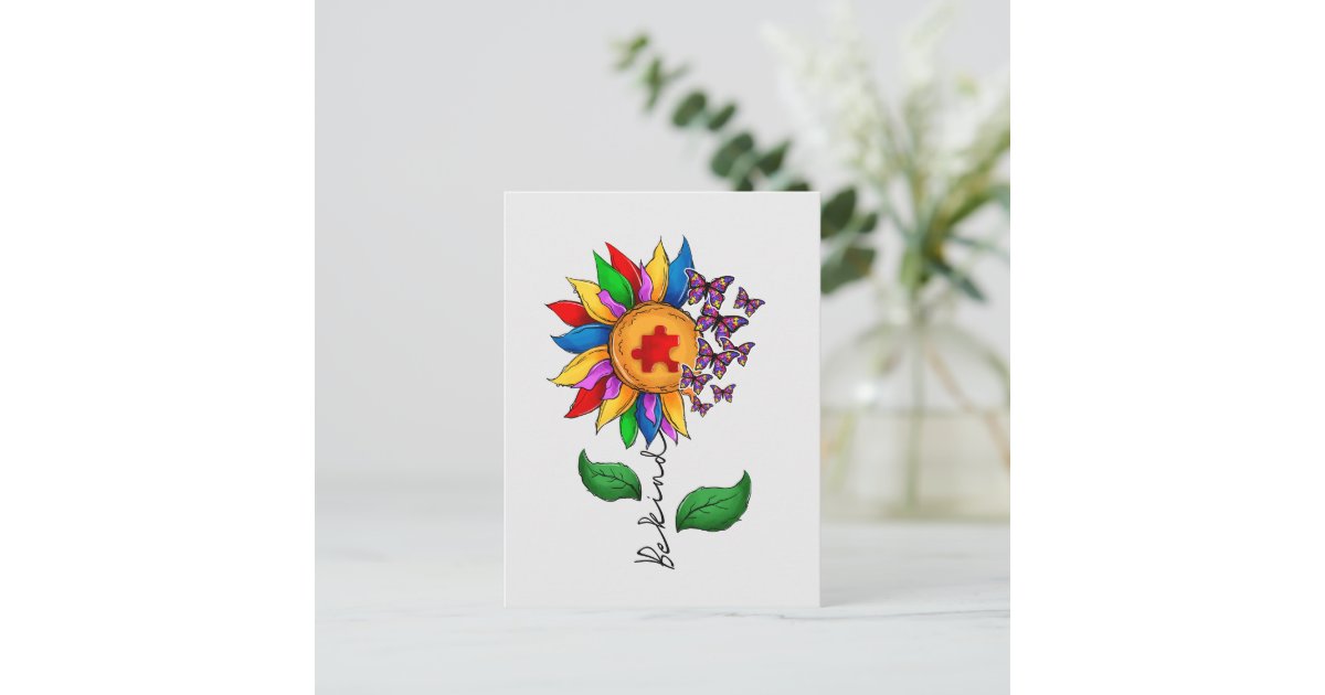 Be Kind Sunflower- Autism Awareness Postcard | Zazzle