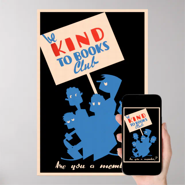 Be Kind to Books Club - WPA Poster | Zazzle
