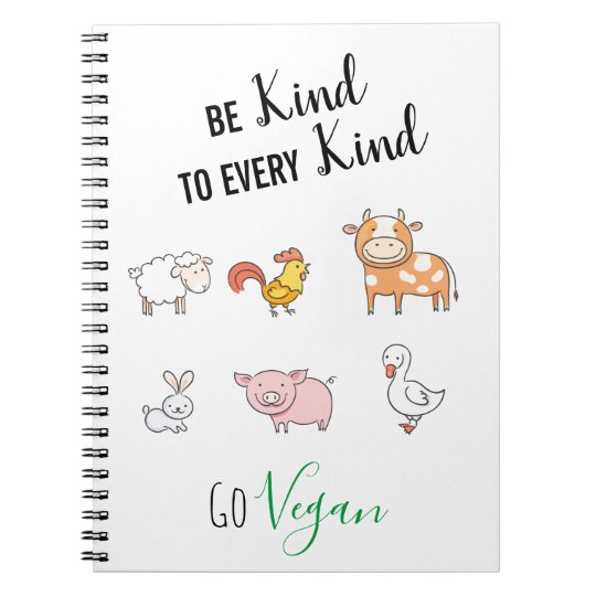 Be kind Vegan with cute cartoon farm animals Notebook | Zazzle.com