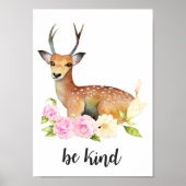 Be Kind | Woodland Deer Nursery Art Poster | Zazzle