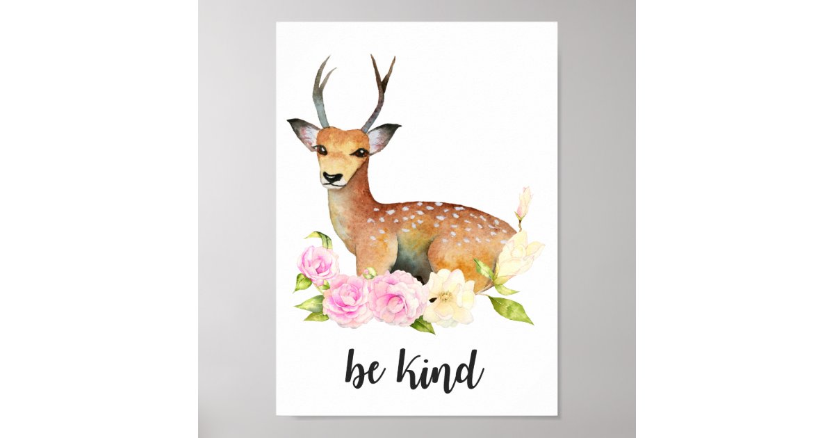 Be Kind | Woodland Deer Nursery Art Poster | Zazzle