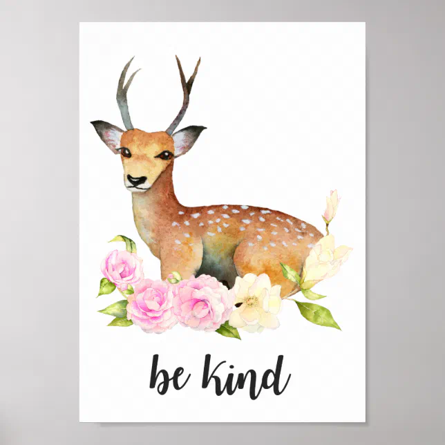 Be Kind | Woodland Deer Nursery Art Poster | Zazzle