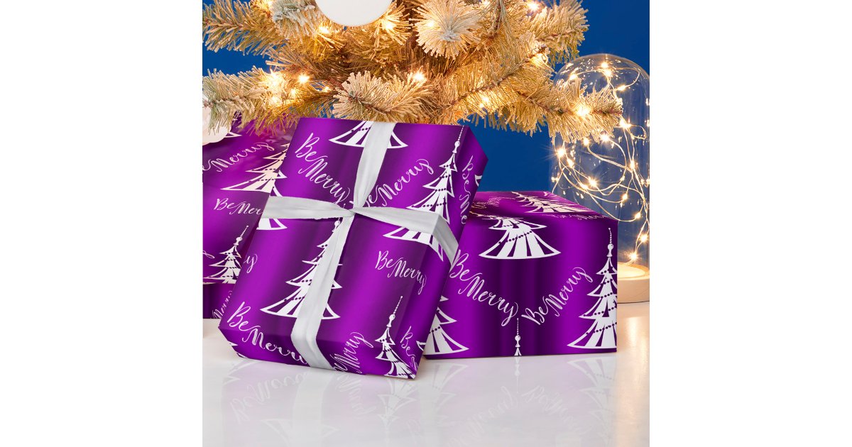 Be Merry Purple Christmas Wrapping Paper | Zazzle