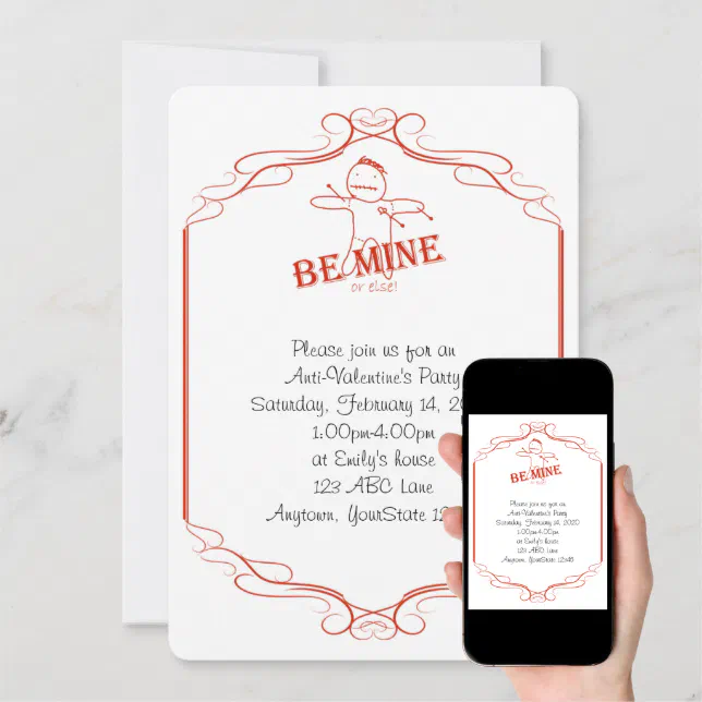 Be Mine or Else Anti-Valentine Party Invitation | Zazzle
