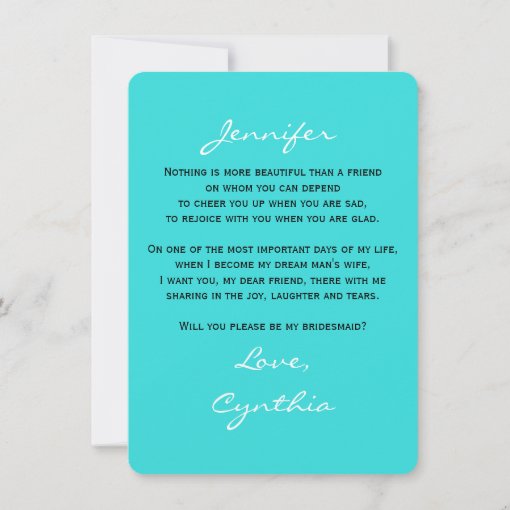 Be My Bridesmaid Poem Turquoise with Burlap Look Invitation | Zazzle