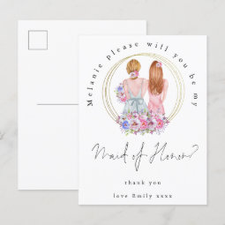 Be My Maid of Honor Request Fair Haired Girls Invitation Postcard | Zazzle
