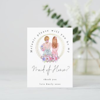 Be My Maid of Honor Request Fair Haired Girls Invitation Postcard | Zazzle