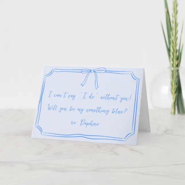 Be my something blue? Bow Bridesmaid Proposal Card | Zazzle