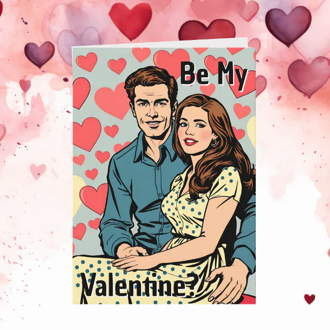 Be My Valentine? Cute Retro Pop Art Couple Card | Zazzle