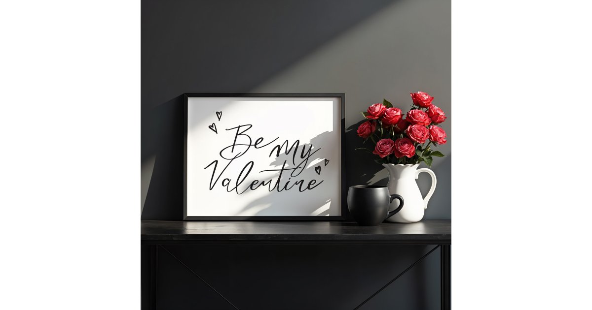 Be My Valentine Modern Calligraphy Valentine Art Poster | Zazzle