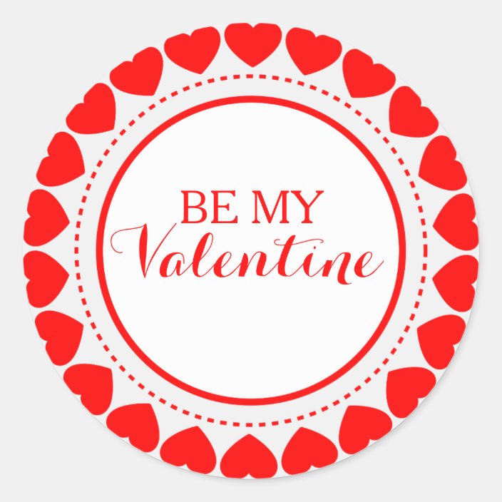 Be My Valentine Red hearts Circle Frame Classic Round Sticker | Zazzle.com