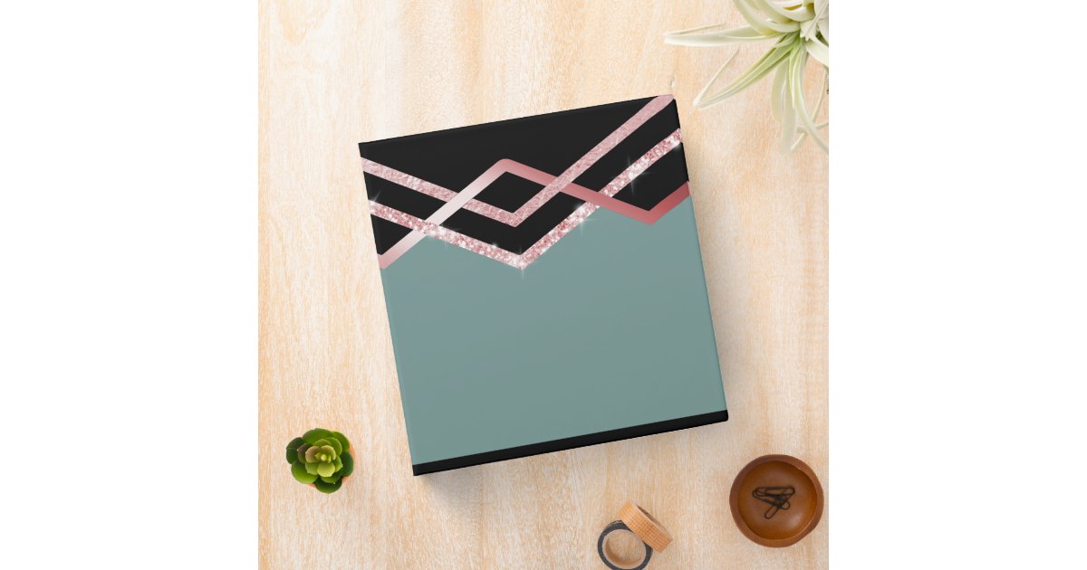 Be Organized ROSEGOLD Glitter Black Deco Geometric 3 Ring Binder | Zazzle