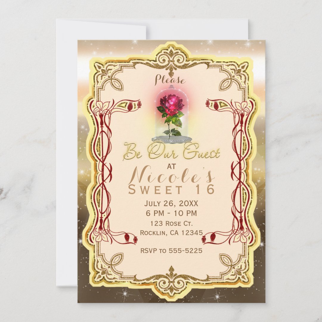 Be our Guest Red Enchanted Magical Red Rose Party Invitation | Zazzle