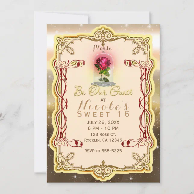 Be our Guest Red Enchanted Magical Red Rose Party Invitation | Zazzle