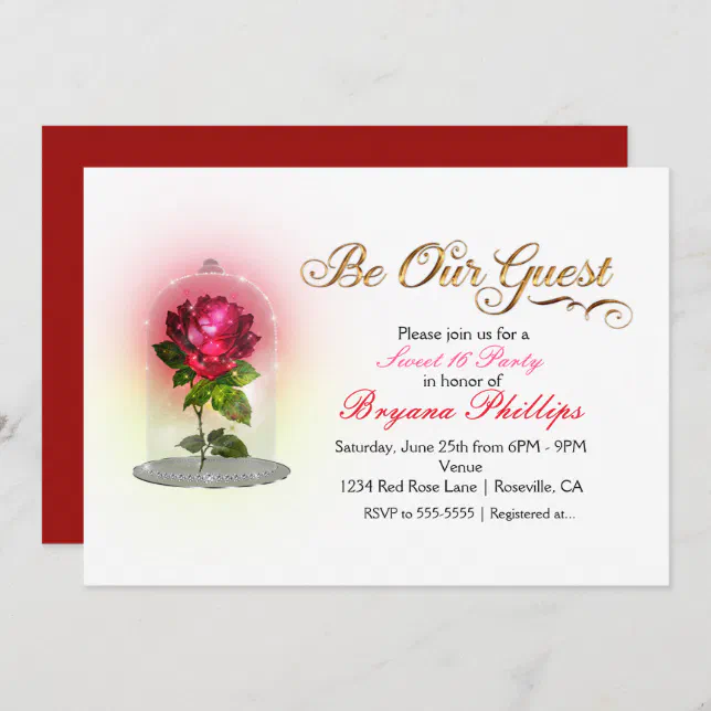 Be Our Guest Red Rose in Glass Elegant Party Invitation | Zazzle