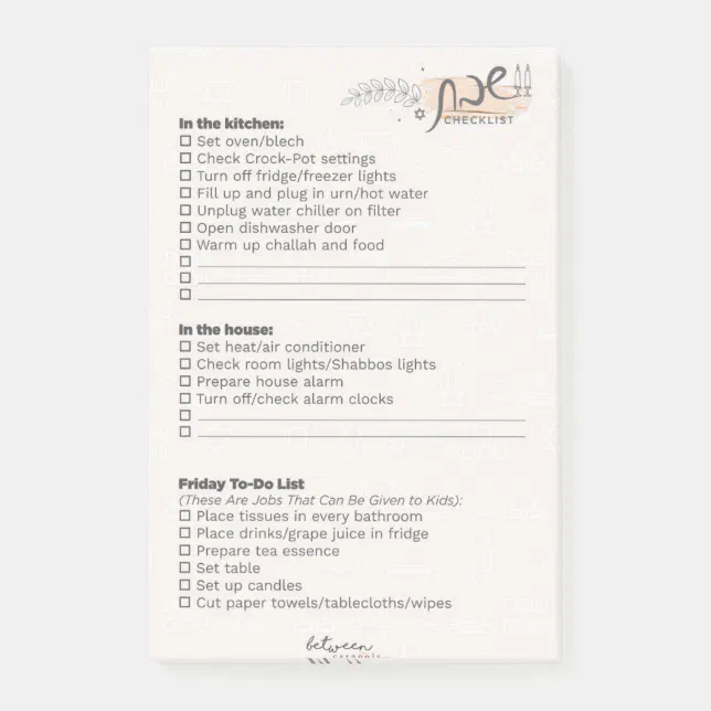 Be Ready and Be Calm: Your Shabbos Checklist. Post-it Notes | Zazzle