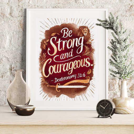Be Strong and Courageous Deuteronomy 31:6 Lion Art Poster | Zazzle