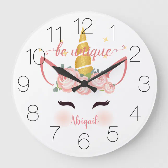 Be Unique Unicorn Floral Large Clock | Zazzle