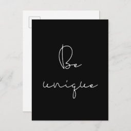 Be unique white font postcard | Zazzle