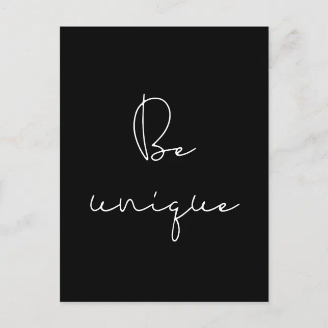 Be unique white font postcard | Zazzle