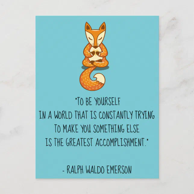 Be Yourself Emerson Quote with Fox Postcard | Zazzle