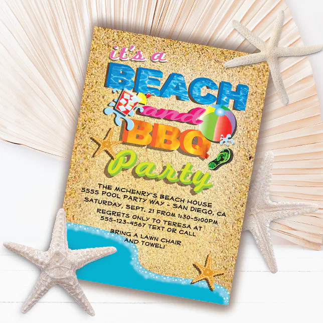 Beach and BBQ Party Invitations | Zazzle