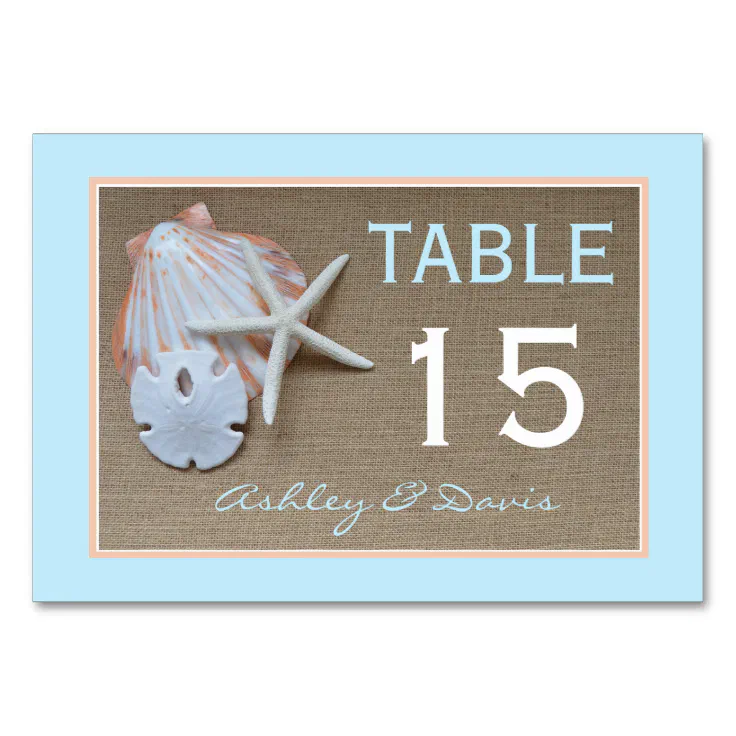 Beach and Burlap Wedding Table Numbers Cards | Zazzle