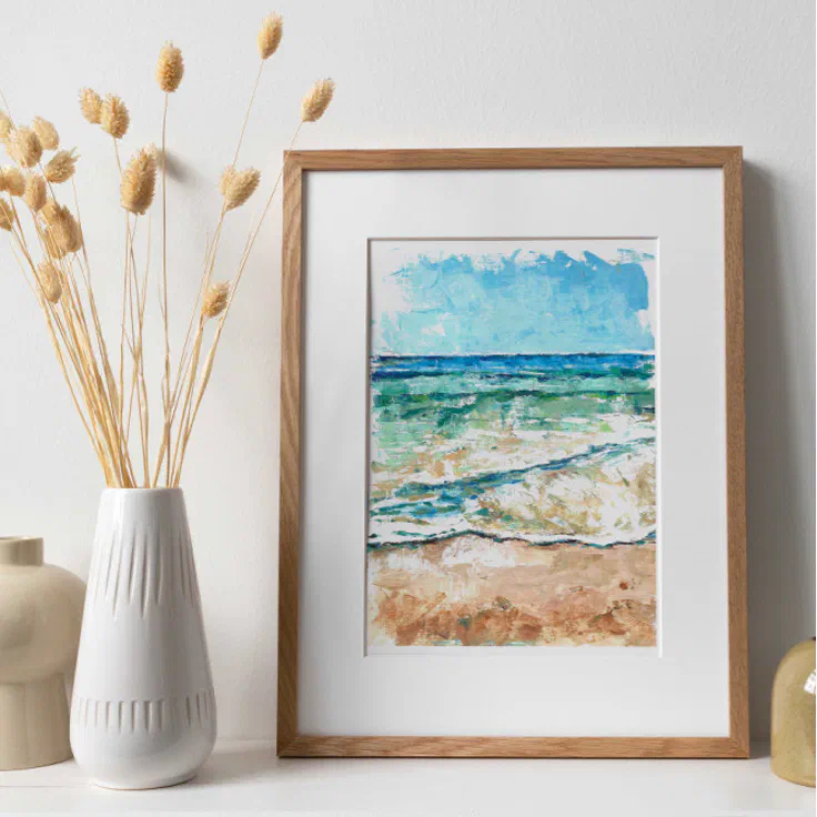 Beach And Coastal Sea And Sand Abstract Painting Poster | Zazzle