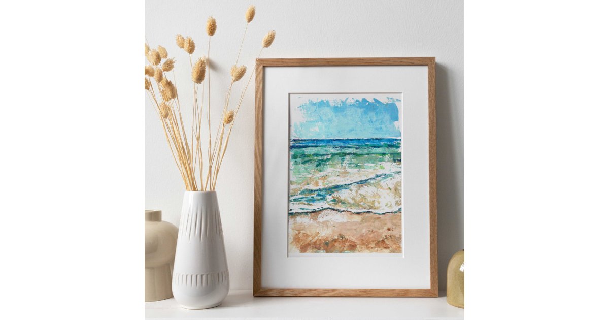 Beach And Coastal Sea And Sand Abstract Painting Poster | Zazzle