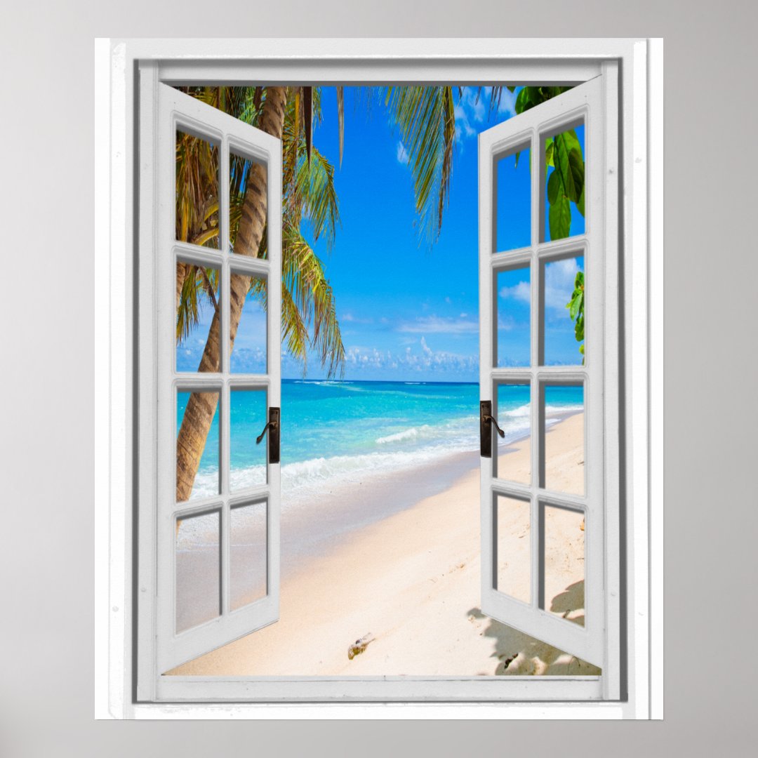 Beach and Ocean View Faux Window Poster | Zazzle