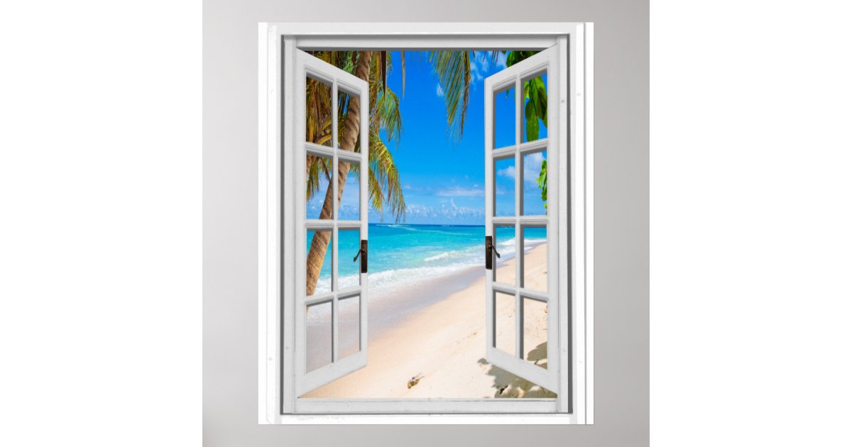 Beach and Ocean View Faux Window Poster | Zazzle