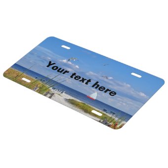 Beach and Ocean View with Sailboat License Plate | Zazzle