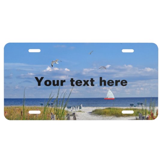 Beach and Ocean View with Sailboat License Plate | Zazzle.com