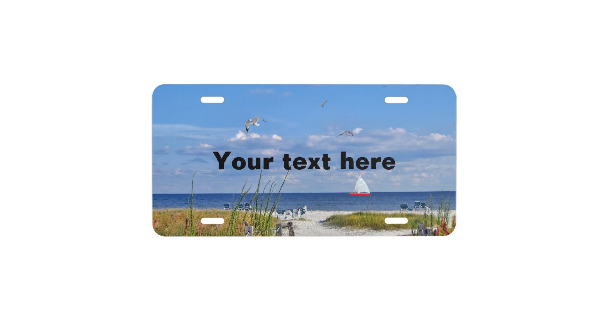 Beach and Ocean View with Sailboat License Plate | Zazzle