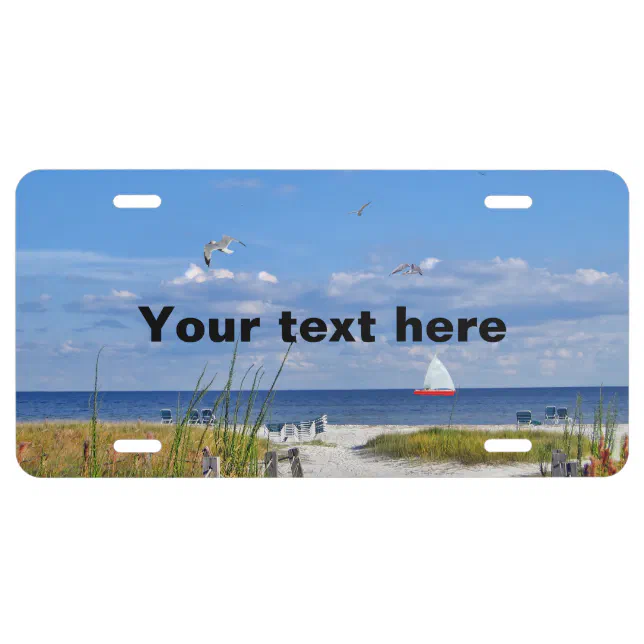 Beach and Ocean View with Sailboat License Plate | Zazzle