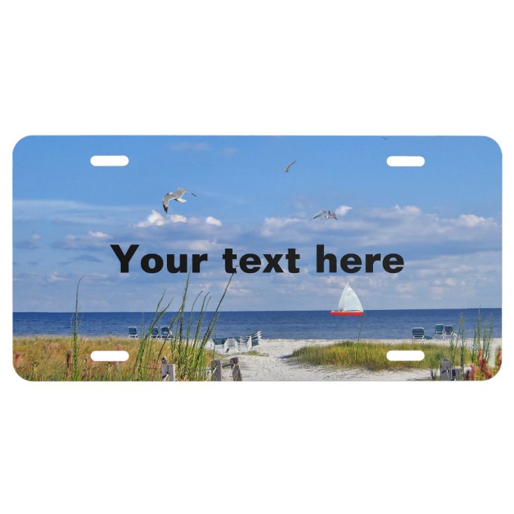 Beach and Ocean View with Sailboat License Plate | Zazzle