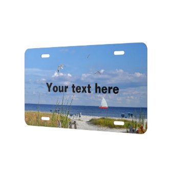Beach and Ocean View with Sailboat License Plate | Zazzle