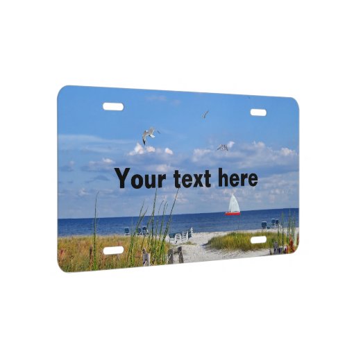 Beach and Ocean View with Sailboat License Plate | Zazzle