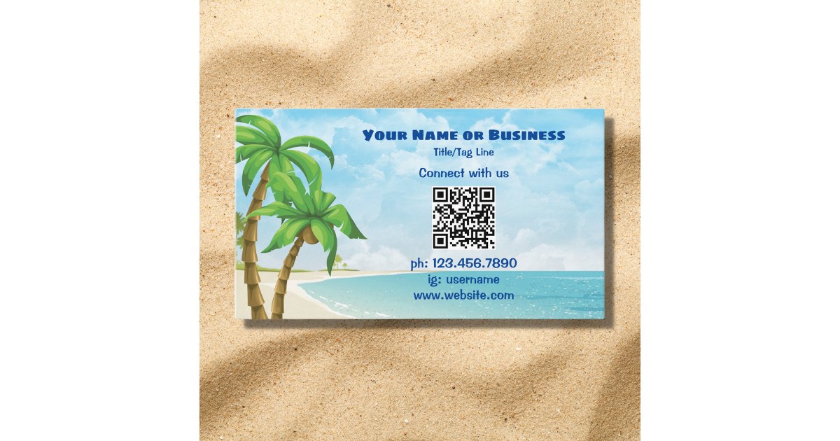 Beach and Palm Trees | QR Code Tropical Business Card | Zazzle