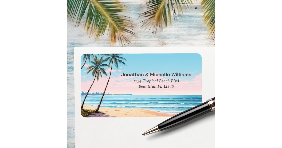 Beach and Palm Trees Tropical Return Address Label | Zazzle